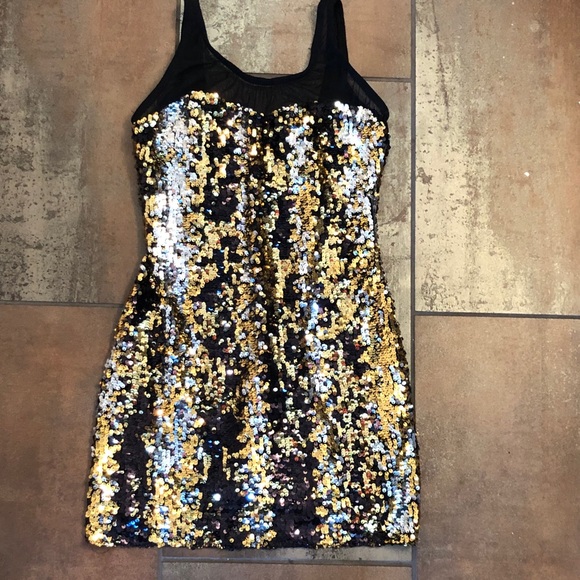 Dresses | Sequin Micro Mini Dresstunic With Lining Gold And Black ...